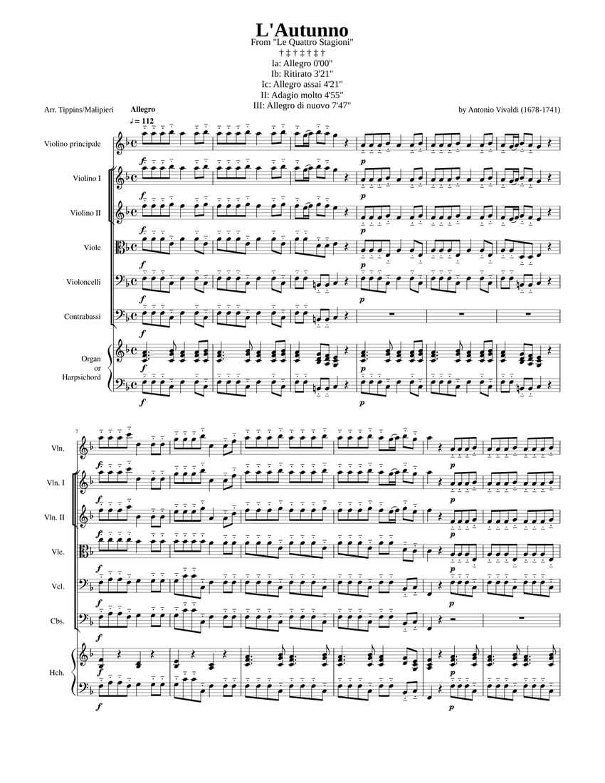 "L'Autunno" (Autumn) by Antonio Vivaldi Sheet music for Harpsichord ...