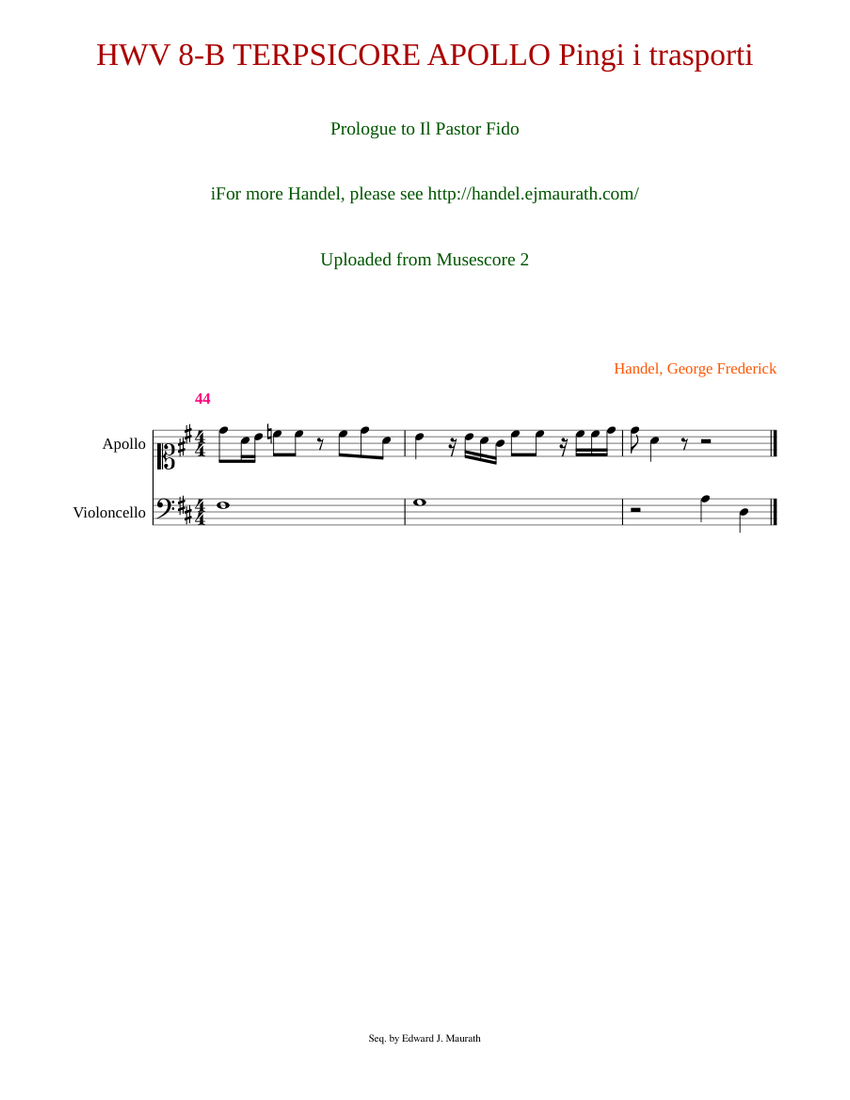 HWV8A0N11 - Pingi i trasporti (Apollo) recitativo secco Sheet music for ...