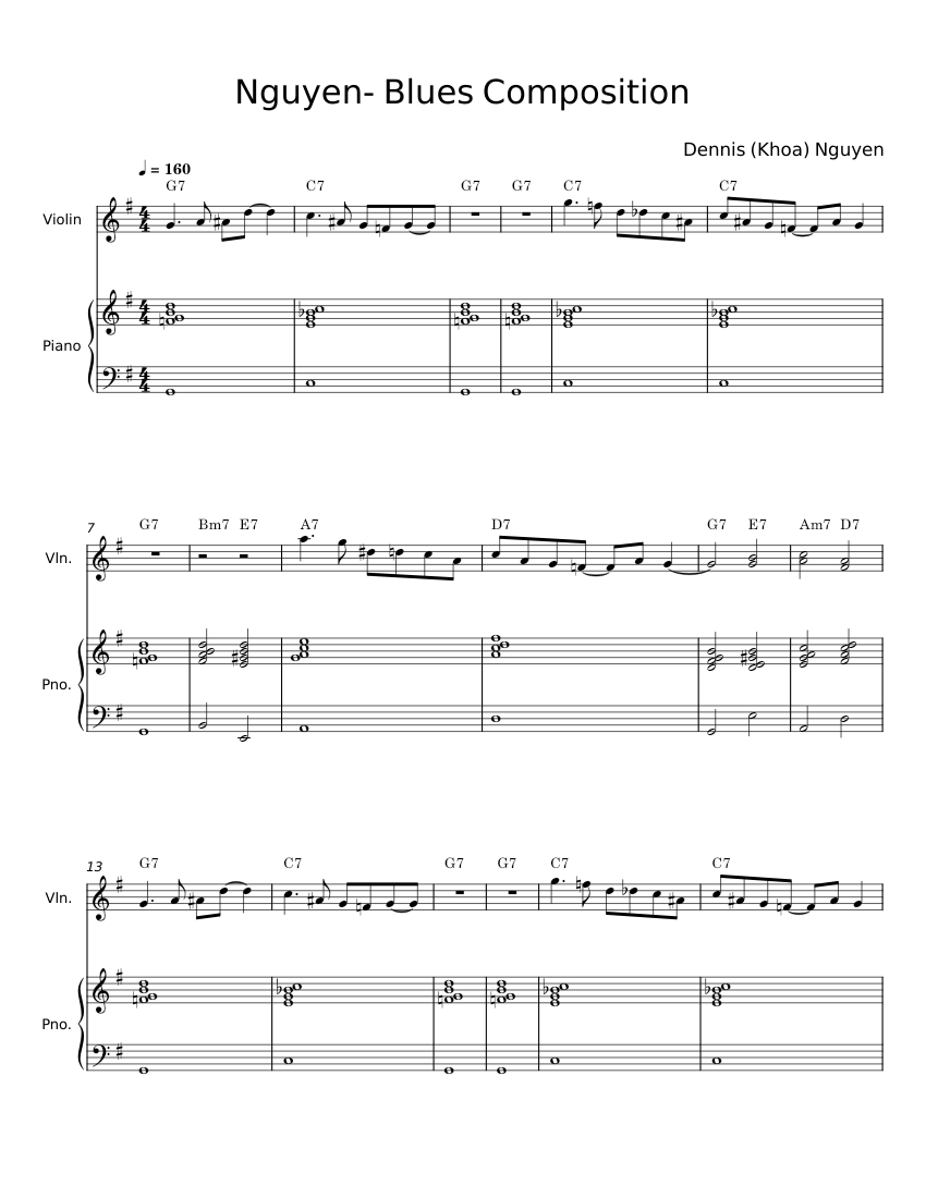 Blues Composition Sheet music for Piano, Violin (Solo) | Musescore.com