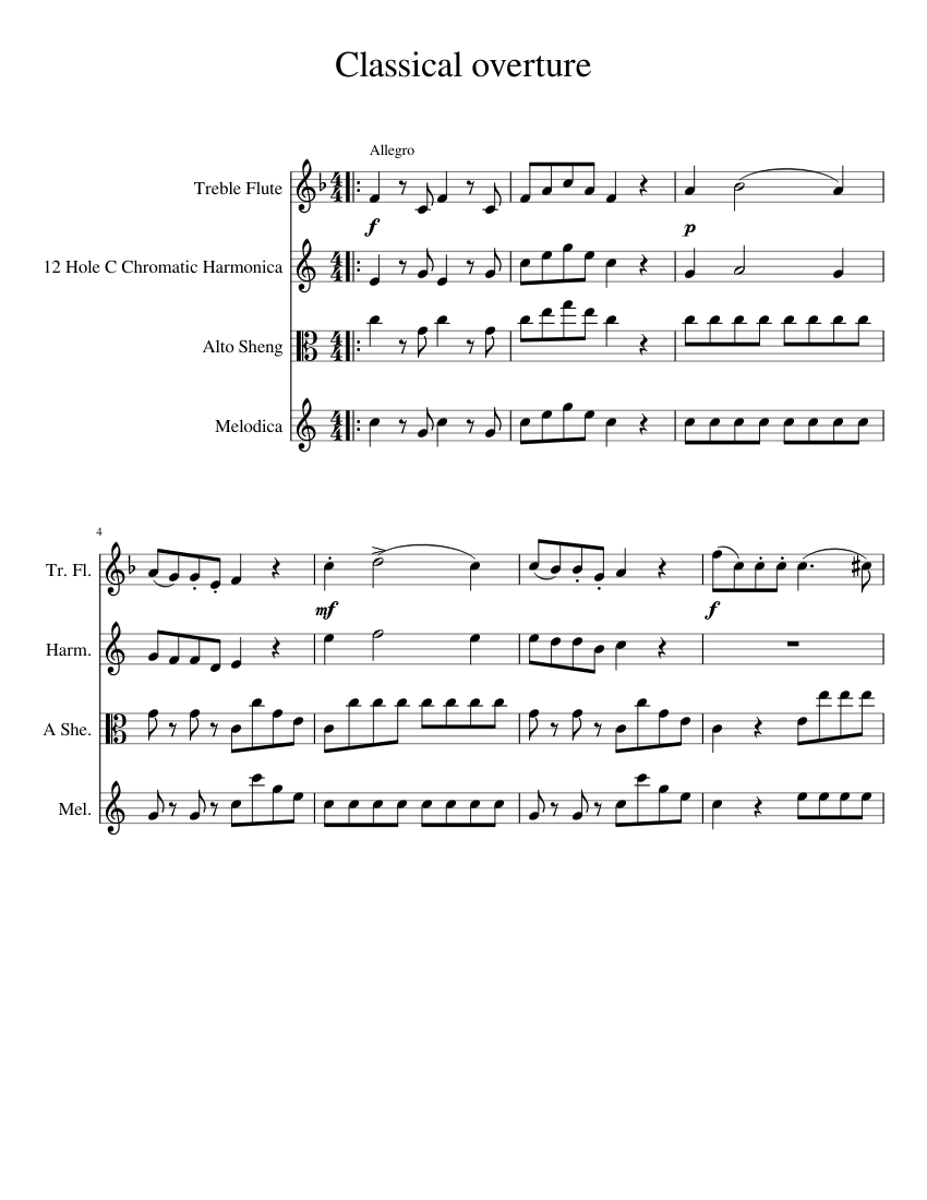 Classical overture H Sheet music for Flute, Harmonica, Woodwinds (other ...