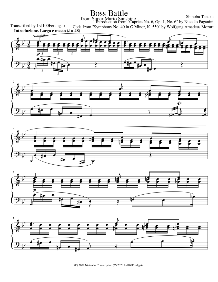 Super Mario Sunshine - Boss Battle - Piano Transcription - Version 2.0 ...