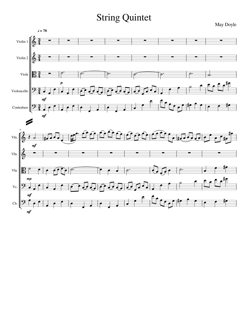 String Quintet Sheet music for Contrabass, Violin, Viola, Cello (String Quintet) | Musescore.com