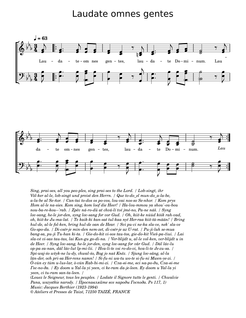Laudate omnes gentes - Misc Praise Songs Sheet music for Piano (Piano ...