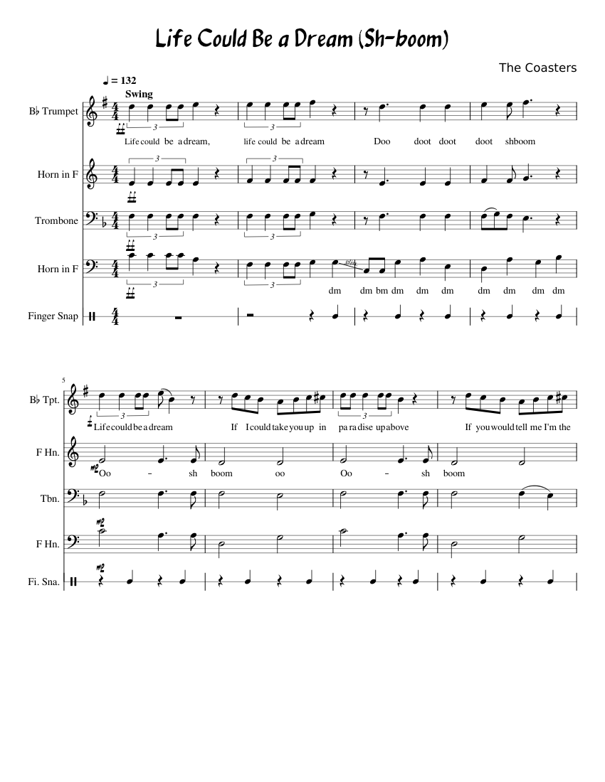 Sh-Boom (Life Could Be Dream) Sheet music for Trombone, Trumpet in b-flat, French horn, Cello ...