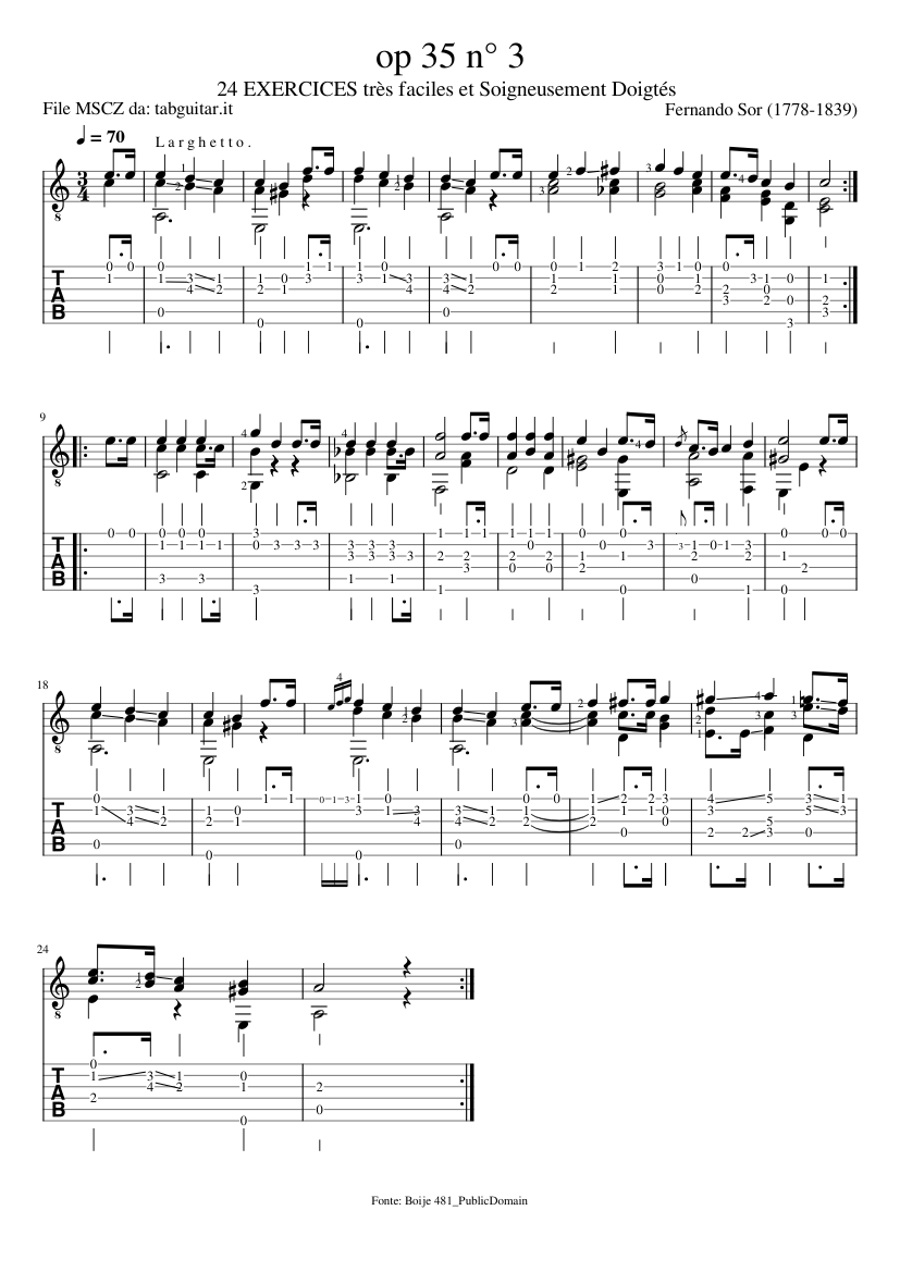 24 Exercices, op 35 n° 3 – Fernando Sor Sheet music for Guitar (Mixed ...