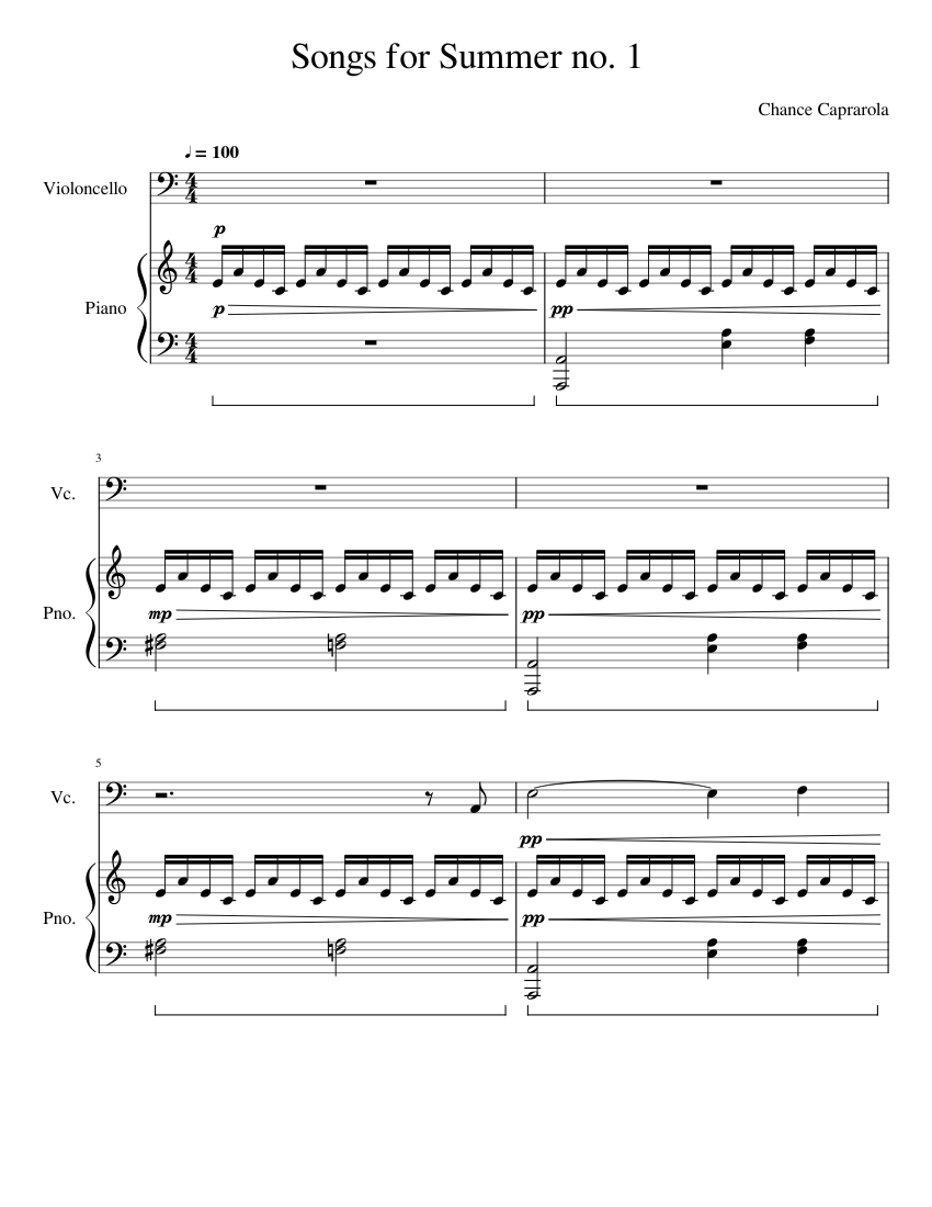 Songs for Summer no. 1 Sheet music for Piano, Cello (Solo) | Musescore.com