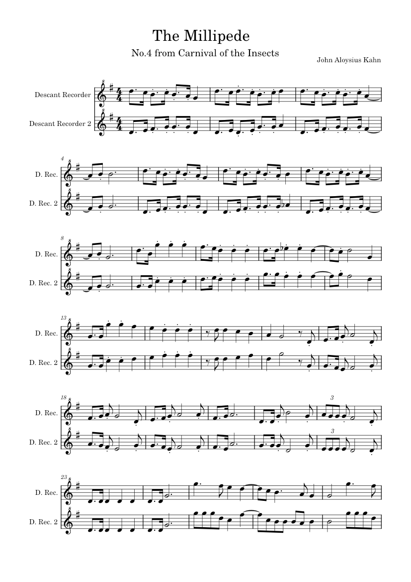 The Millipede Sheet Music for Recorder (Woodwind Duet) | MuseScore.com