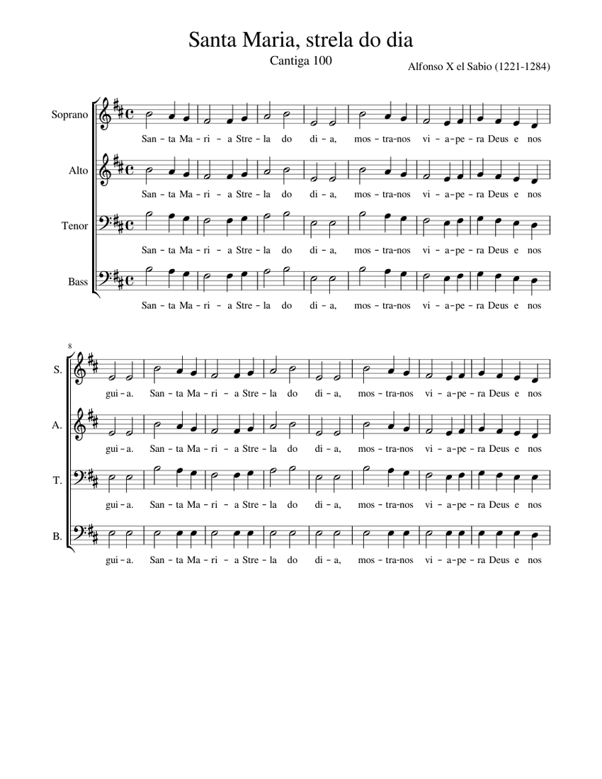 Santa Maria, strela do dia Alfonso X el Sabio (1221-1284) Sheet music ...