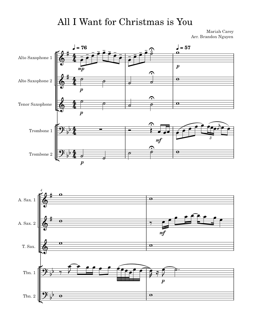 All I want for Christmas is You Sheet music for Trombone, Saxophone ...
