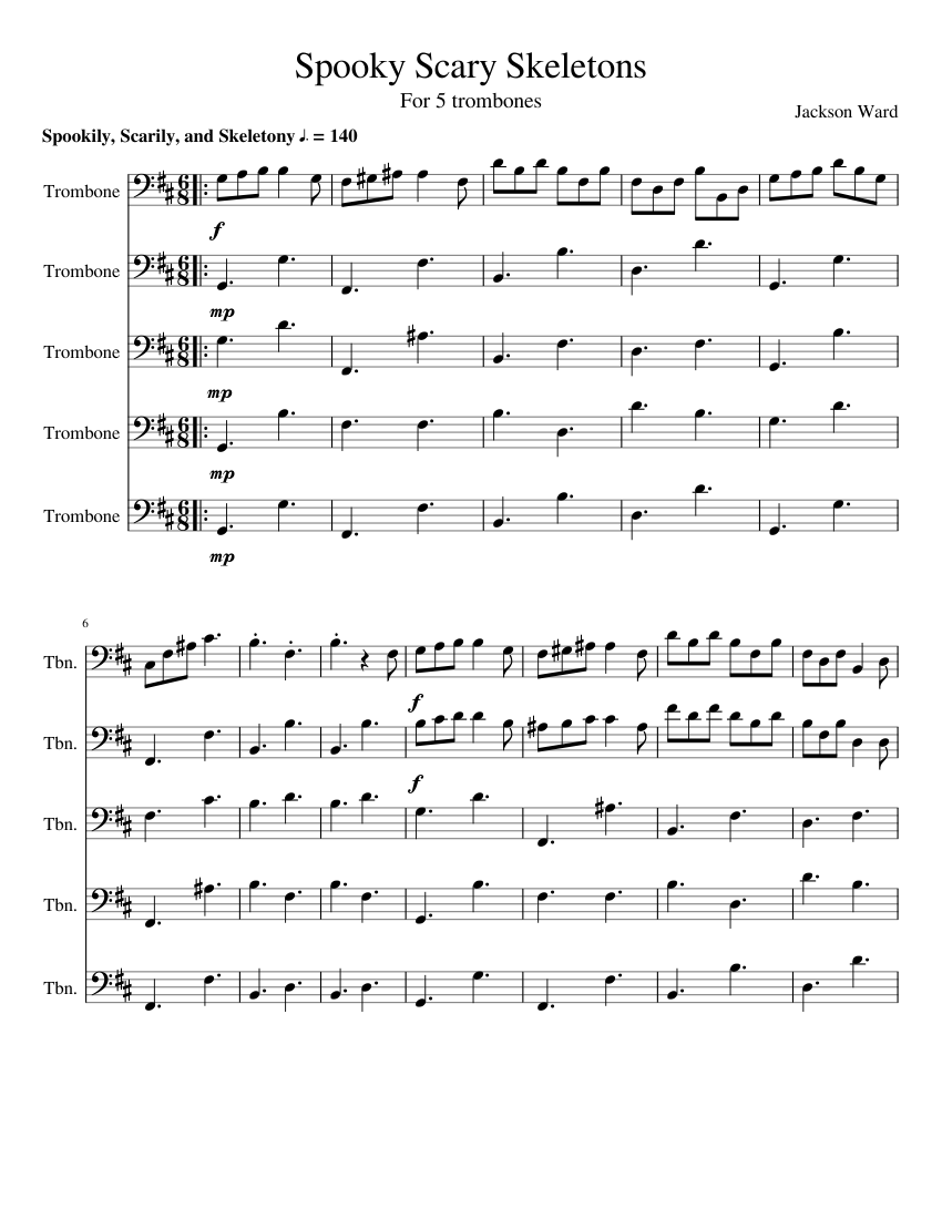 Spooky Scary Skeletons Quintet Sheet music for Trombone (Brass Quintet ...