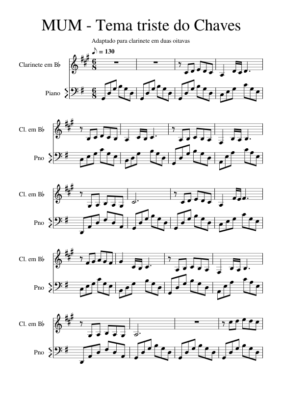 MUM - Tema Triste Chaves Sheet music for Piano, Clarinet in b-flat ...