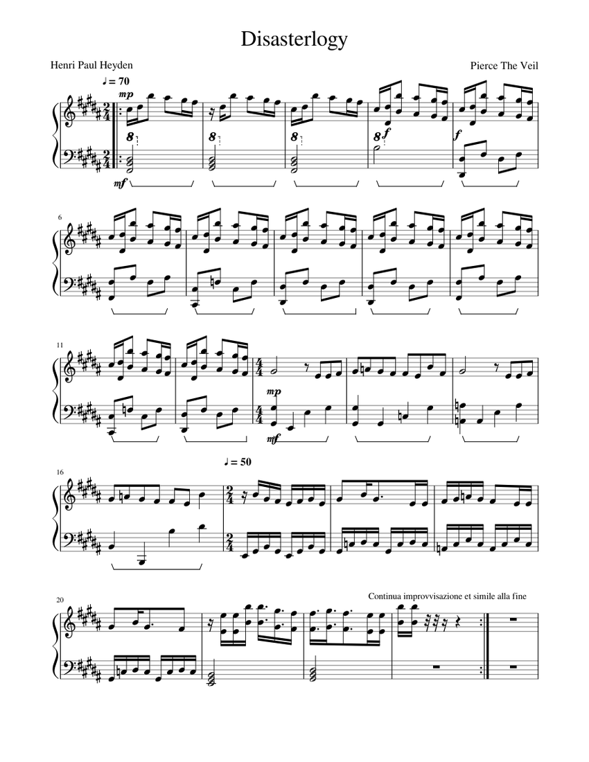 Disasterology - Pierce The Veil Sheet music for Piano (Solo) Easy ...