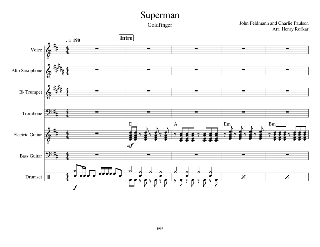 Superman Sheet Music with Chords for Piano, Trombone, Saxophone alto ...