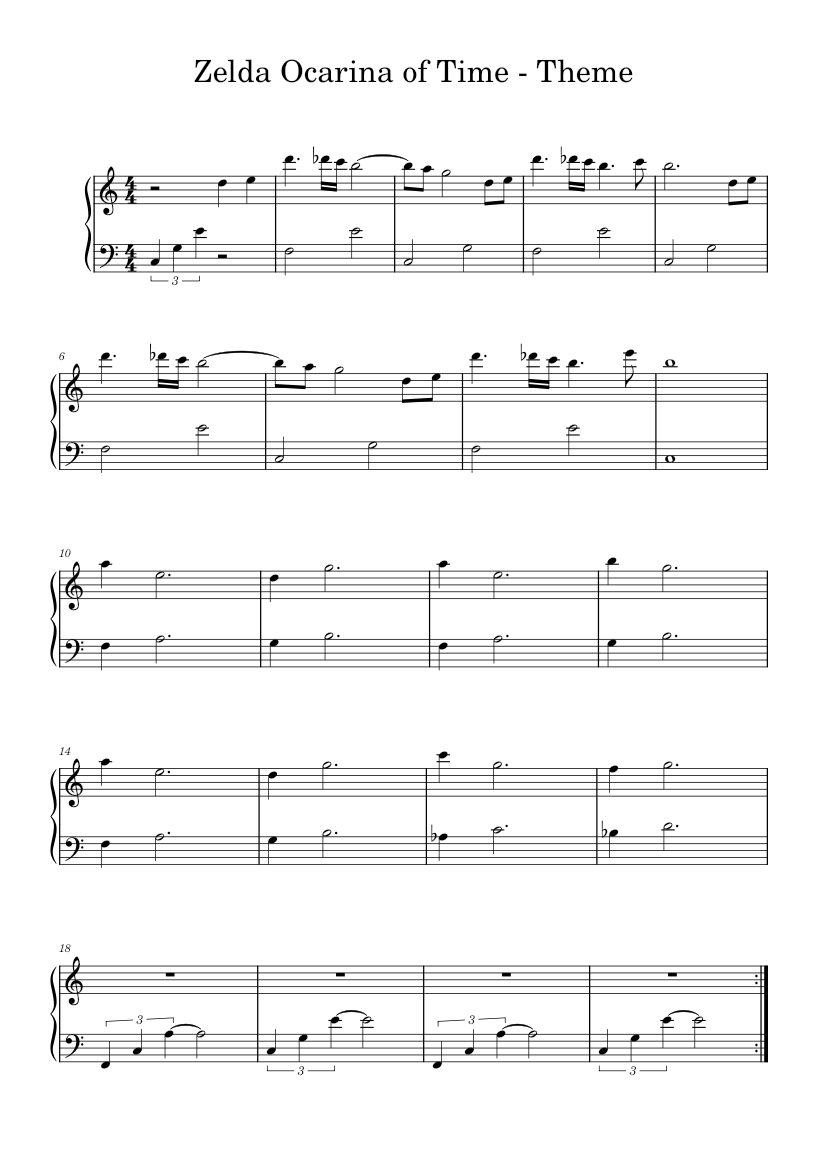 Zelda Ocarina of Time - Theme Sheet Music for Piano (Solo) easy ...
