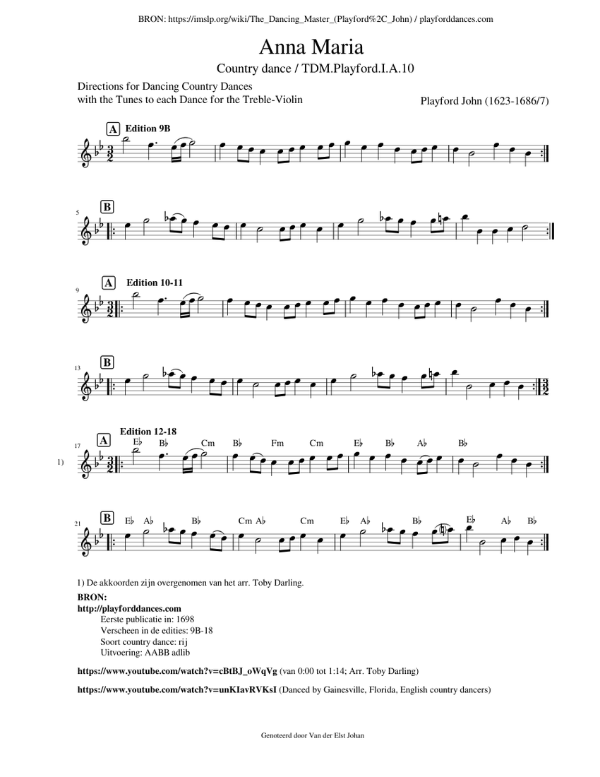 Anna Maria (TDM.Playford.I.A.10) Sheet music for Violin (Solo ...