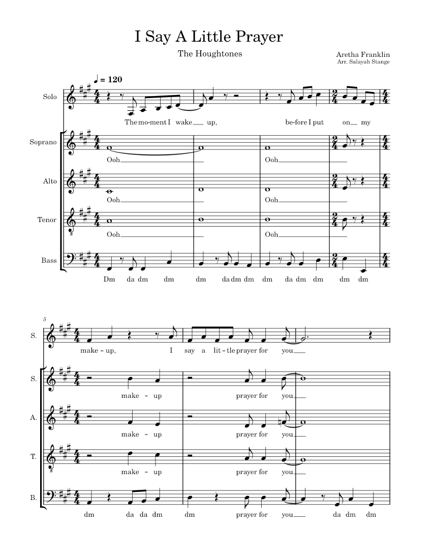 I Say A Little Prayer - Aretha Franklin (A Cappella) Sheet music for Piano, Bass guitar (SATB ...
