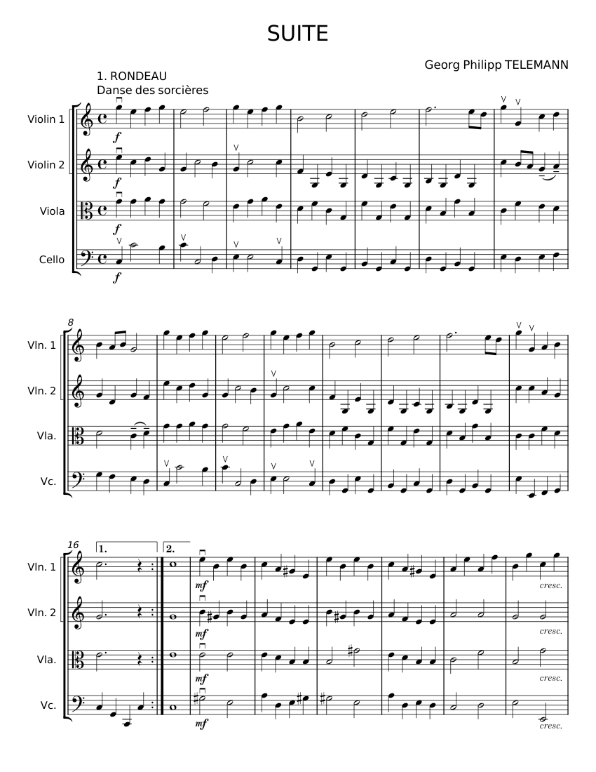 Suite in D major - Georg Philipp Telemann Sheet music for Violin, Viola ...