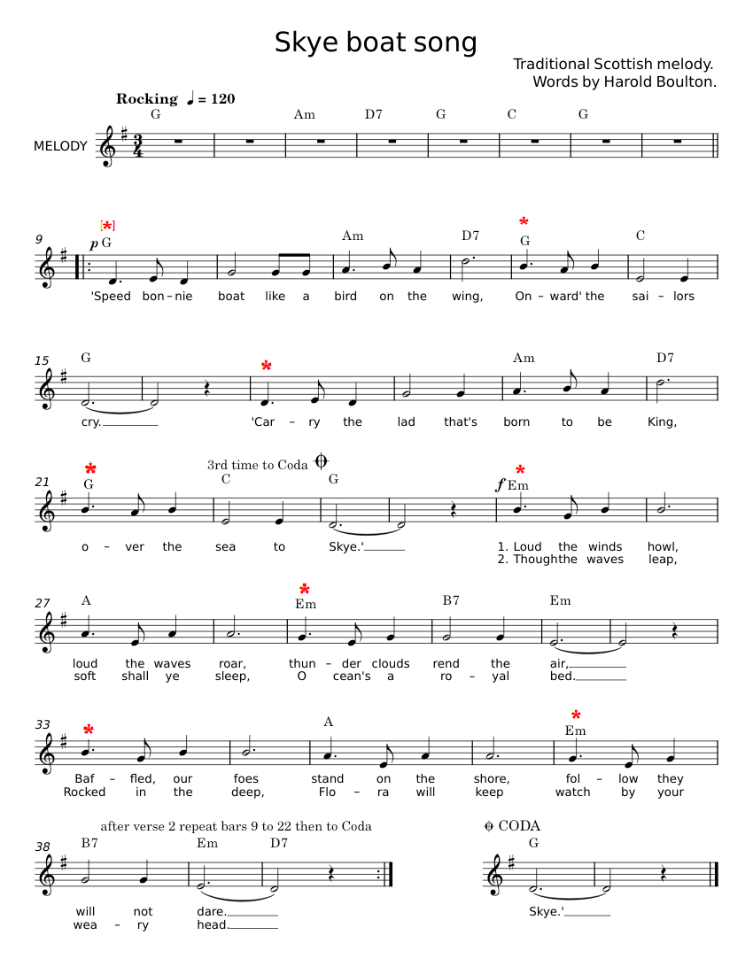 Skye Boat Song - Sir Harold Boulton and Miss Annie MacLeod Sheet music ...