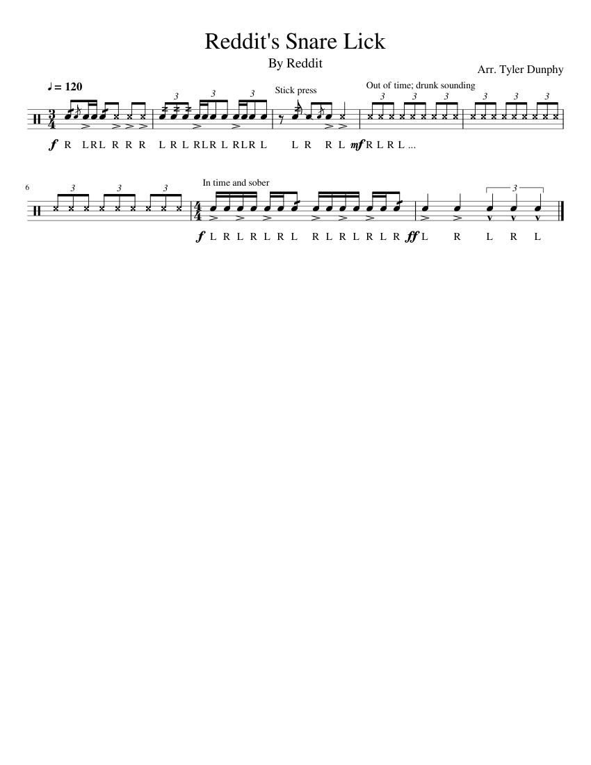 Reddit's Snare Lick Sheet music for Snare drum (Solo) | Musescore.com