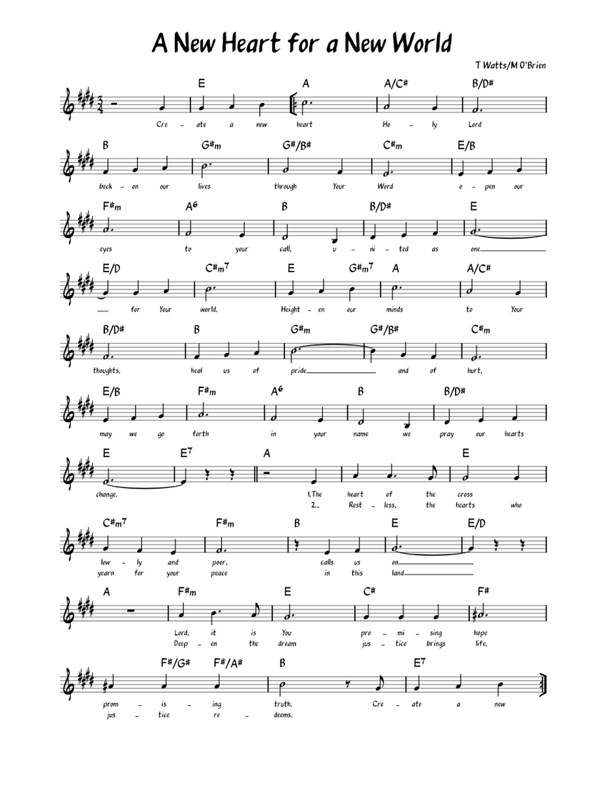 A_New_Heart_for_a_New_World - T Watts/M O'Brien Sheet music for Piano ...