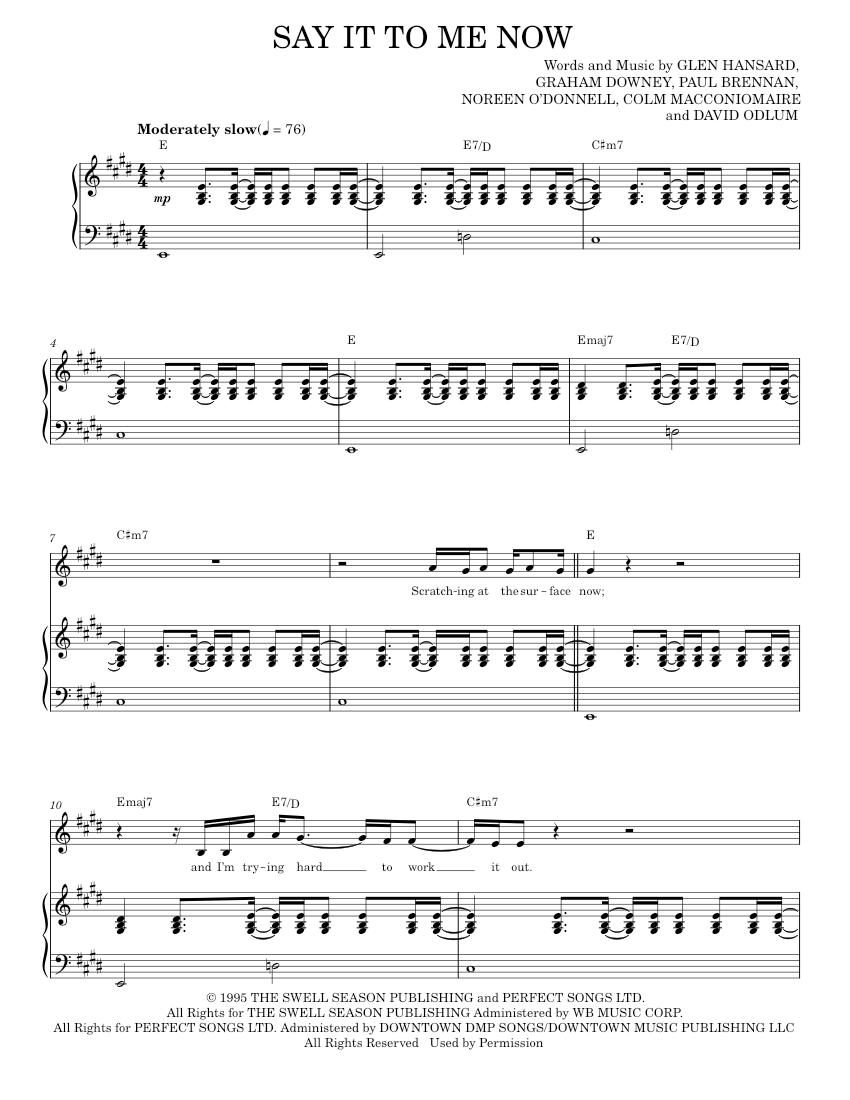 Play Official version of Say It To Me Now sheet music by Glen Hansard ...
