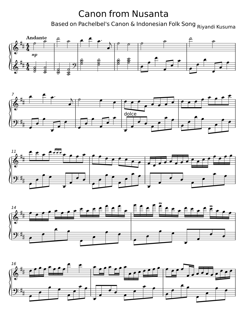 Canon from Nusantara - Riyandi Kusuma Sheet Music for Piano (Solo ...