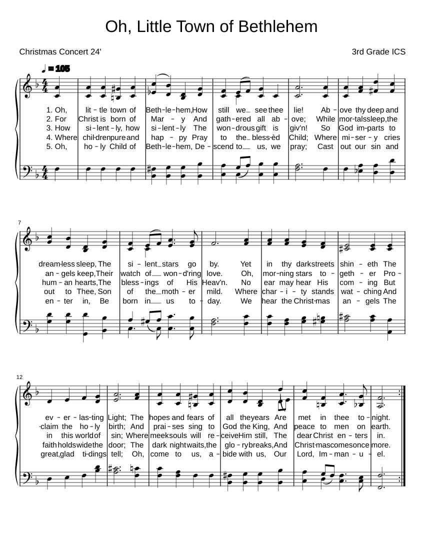 Oh, Little Town of Bethlehem Sheet music for Piano (Solo) Easy ...