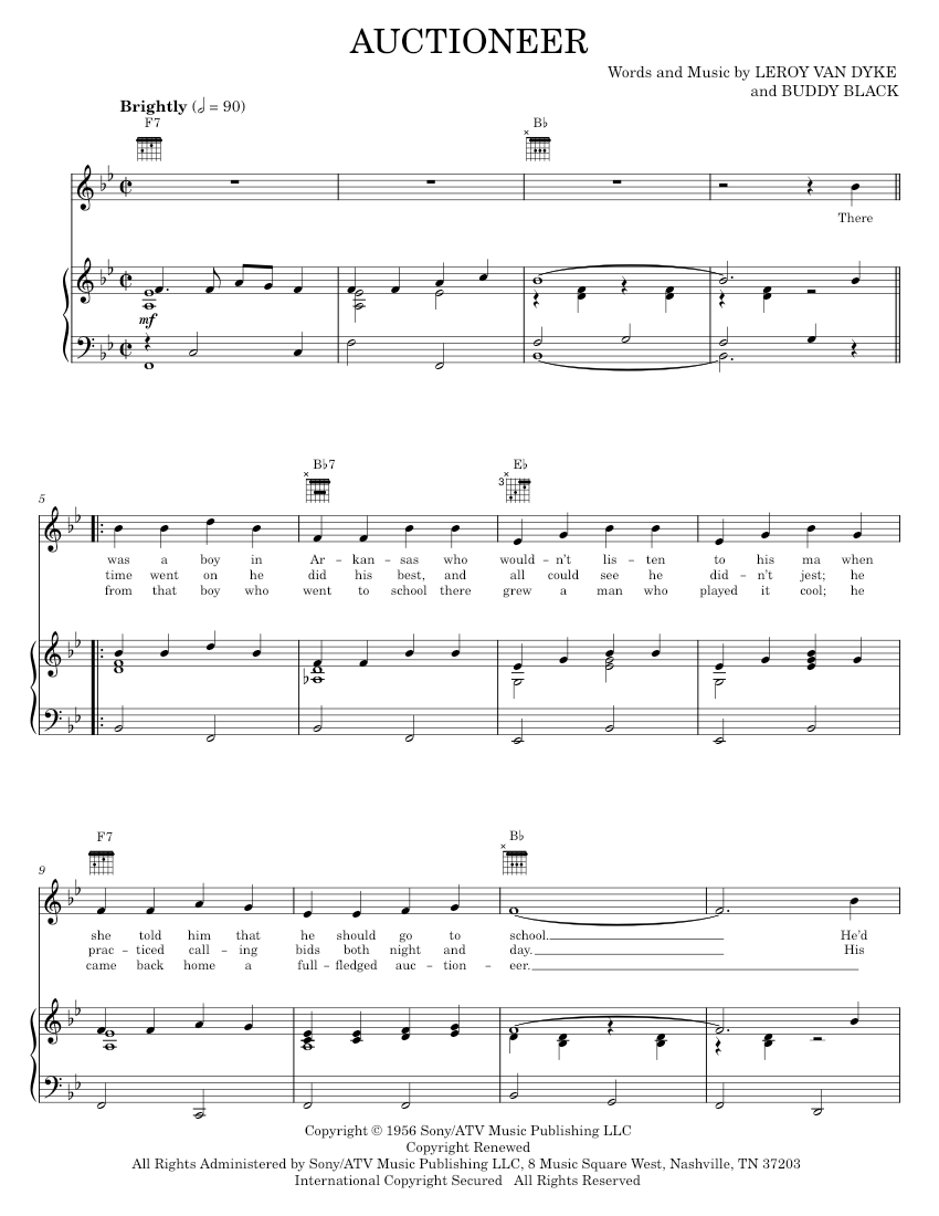 Play Official version of The auctioneer Sheet Music by Leroy van Dyke ...