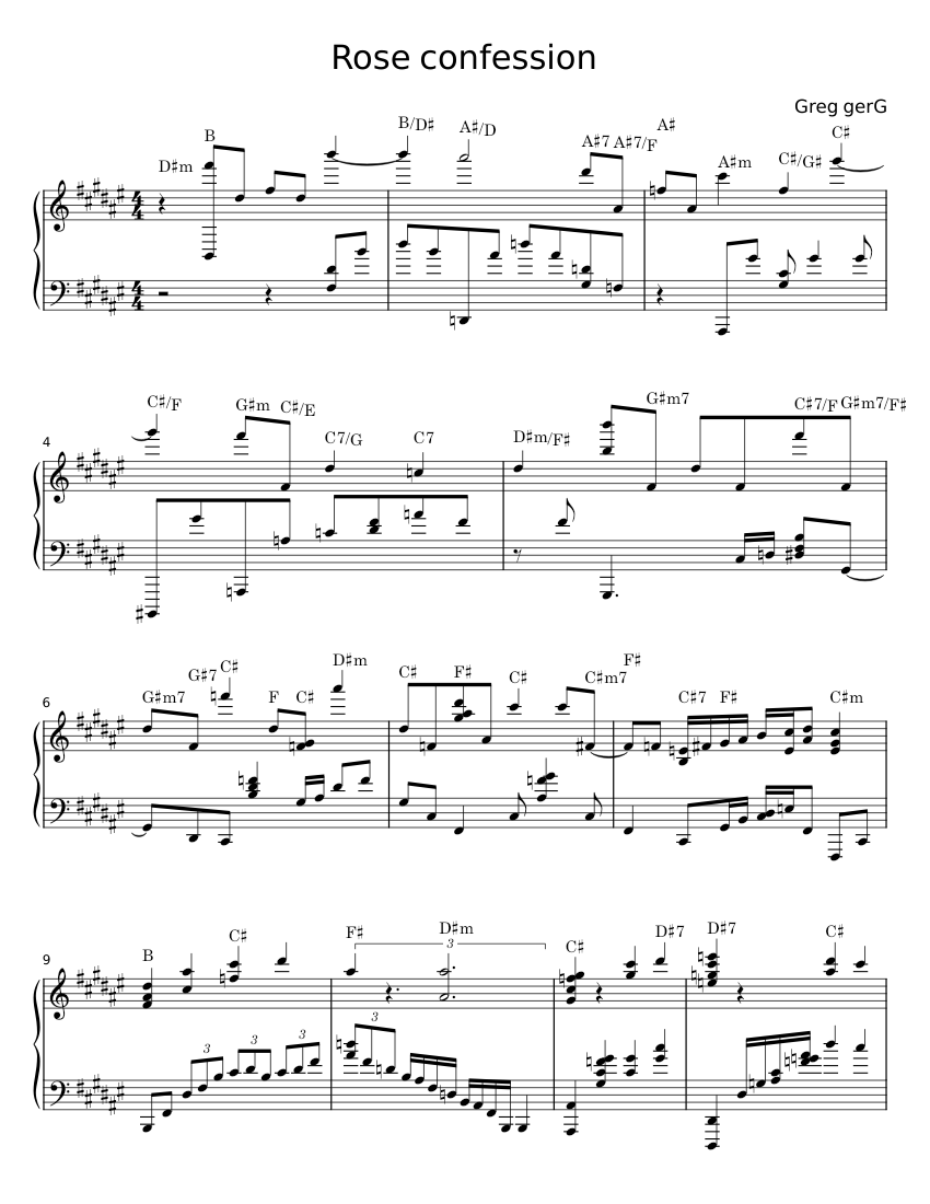Rose confession Sheet Music with Chords for Piano (Piano Duo ...