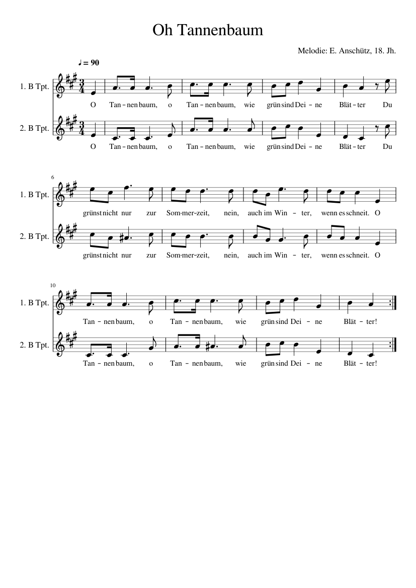 Weihnacht - Oh Tannenbaum Sheet Music for Trumpet in b-flat (Brass Duet ...