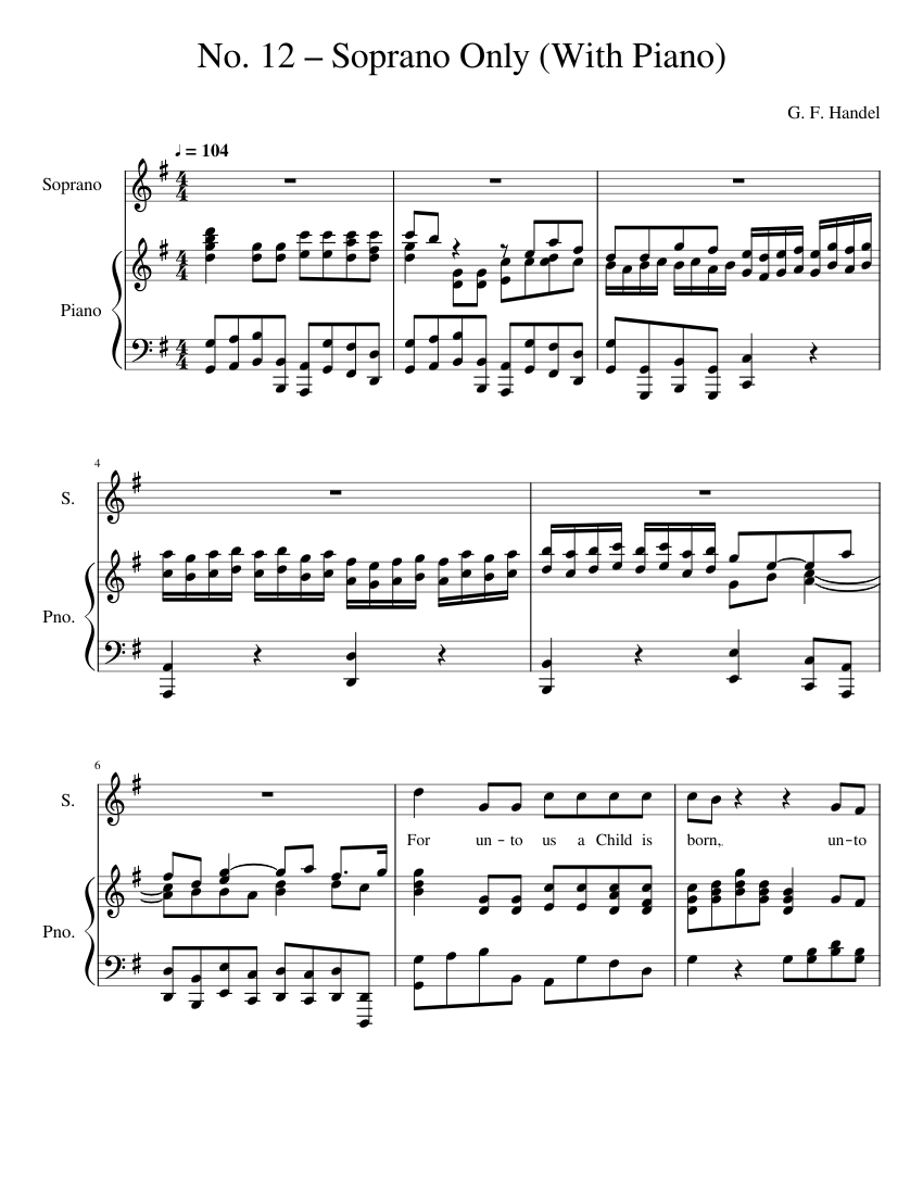 No 12 Soprano Only (With Piano) Sheet music for Piano (Piano Duo ...
