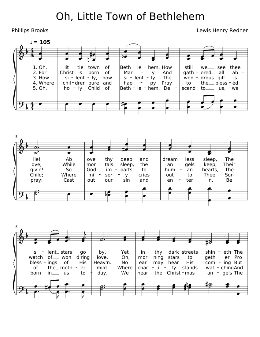 Oh, Little Town of Bethlehem Sheet music for Piano (Solo) Easy ...