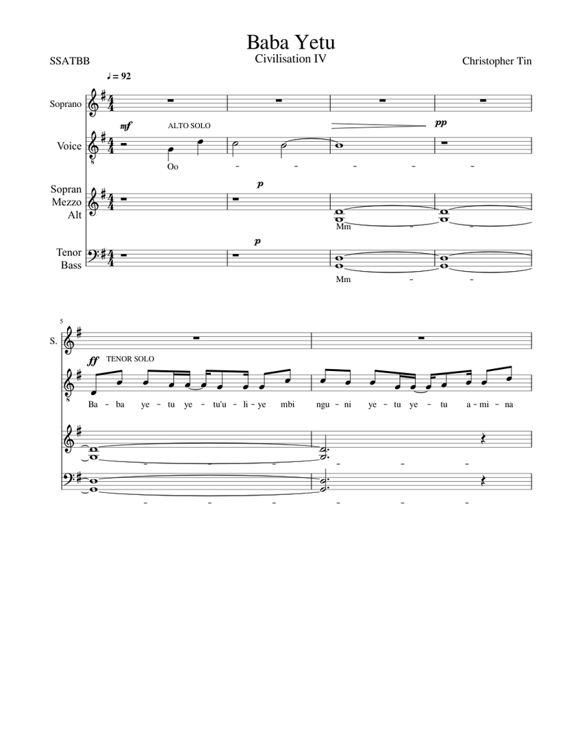 Chorale Baba Yetu (Score Original Christopher Tin) Sheet music for Voice (other) (Solo ...