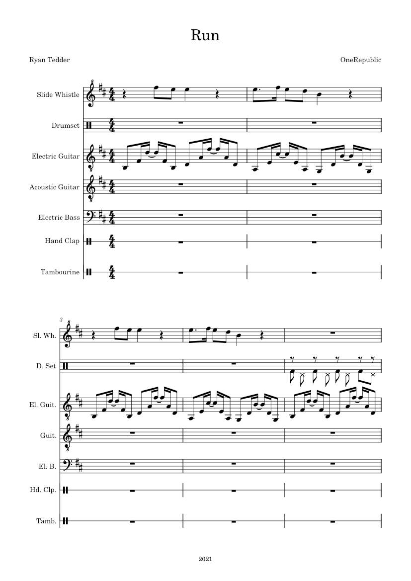 Run – OneRepublic (Instrumental) Sheet music for Tambourine, Guitar ...