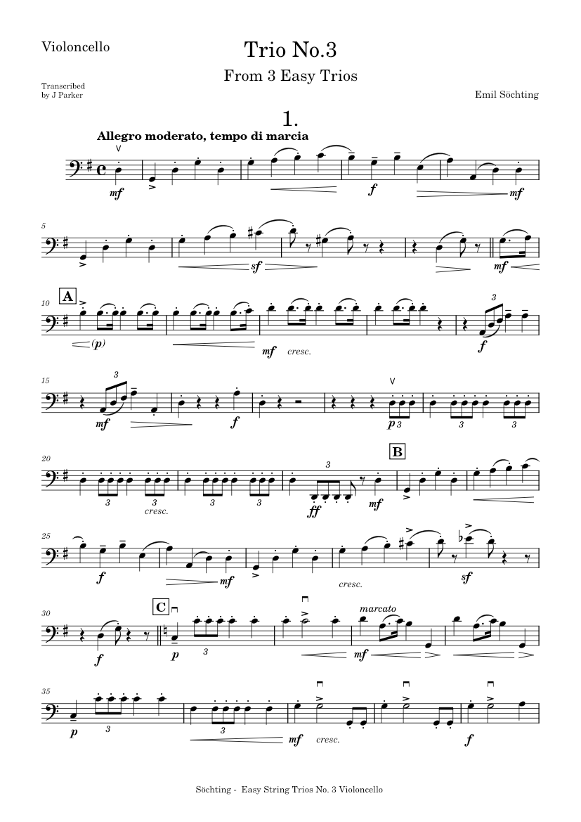 Easy String Trios No. 3 – Emil Söchting Cello PART Sheet music for Cello (String Trio ...