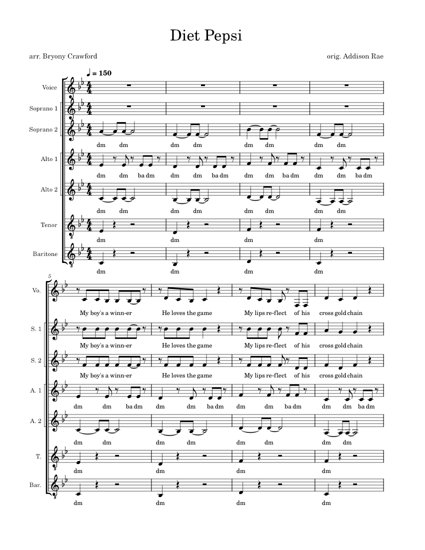 Diet Pepsi – Addison Rae Sheet Music for Soprano, Alto, Tenor, Vocals ...