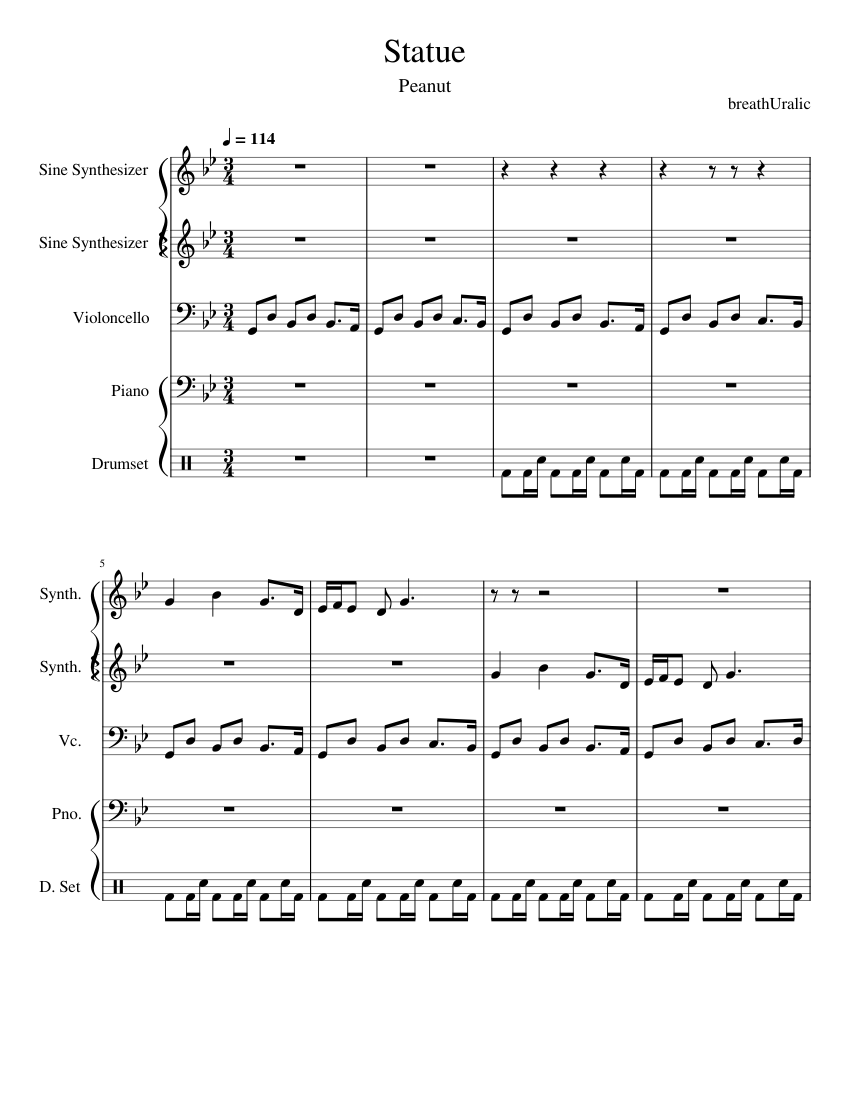 Statue Sheet music for Piano, Cello, Drum group, Synthesizer (Mixed ...