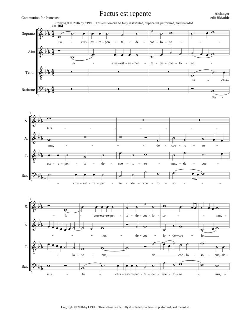 Factus est repente - Gregor Aichinger Sheet music for Soprano, Alto, Tenor, Baritone (Choral ...