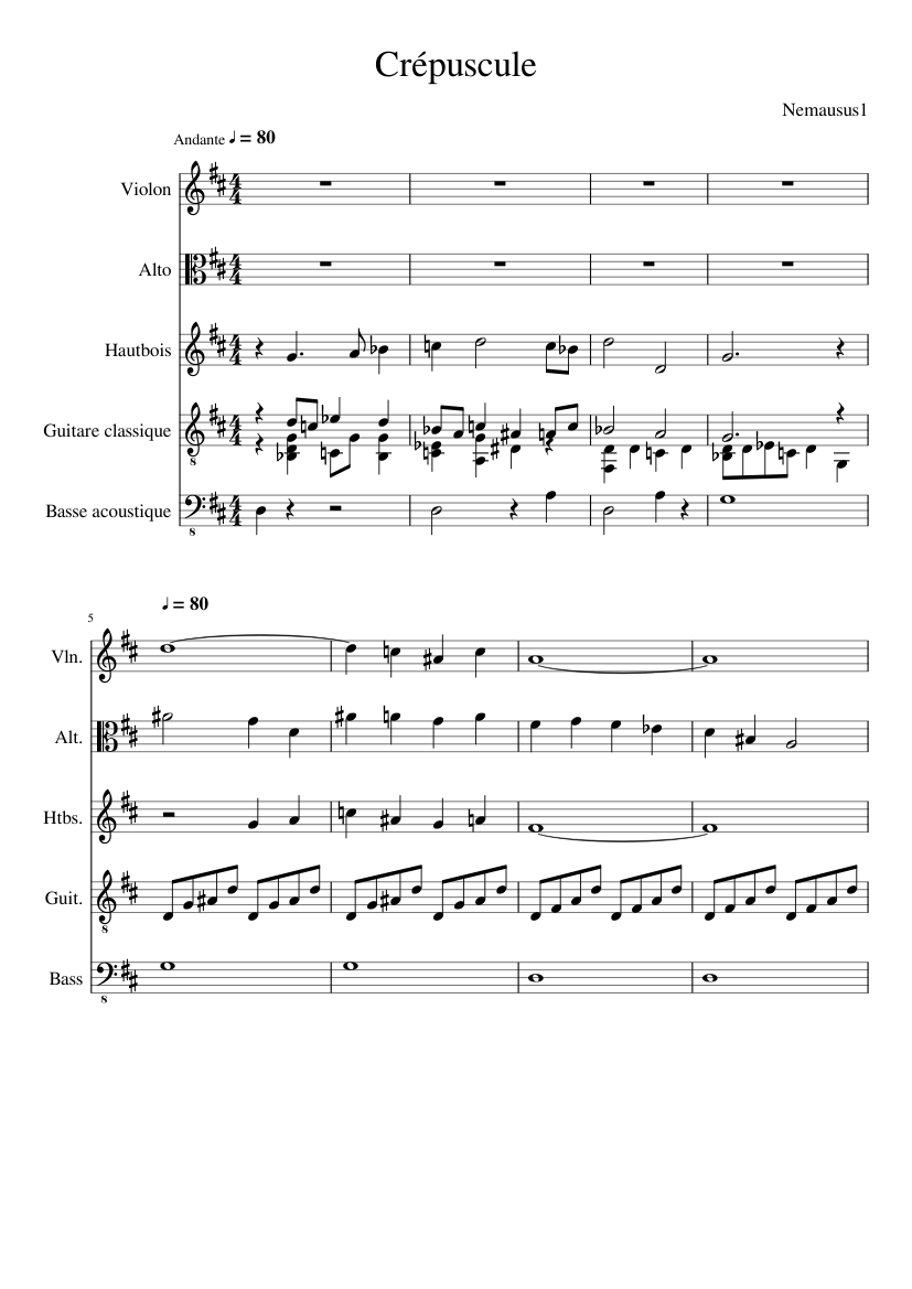 Crépuscule Sheet music for Oboe, Violin, Viola, Guitar & more ...