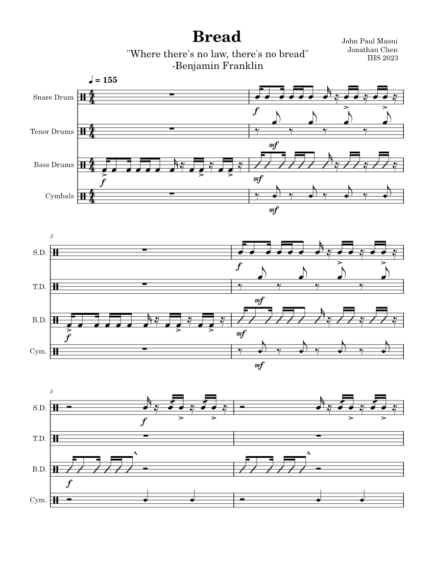 Bread Sheet music for Tuba, Synthesizer, Trumpet other (Mixed Quartet ...