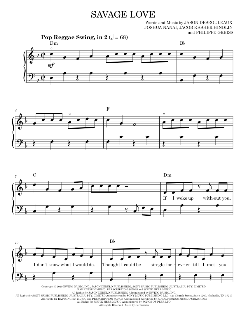 Play Official version of Savage Love Sheet Music by Jawsh 685 for Piano ...