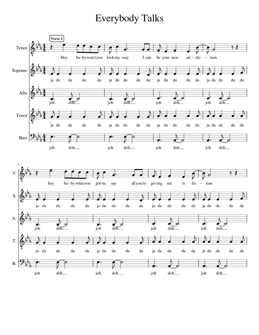 Everybody Talks Sheet music for Alto, Tenor, Bass voice, Mezzo soprano ...