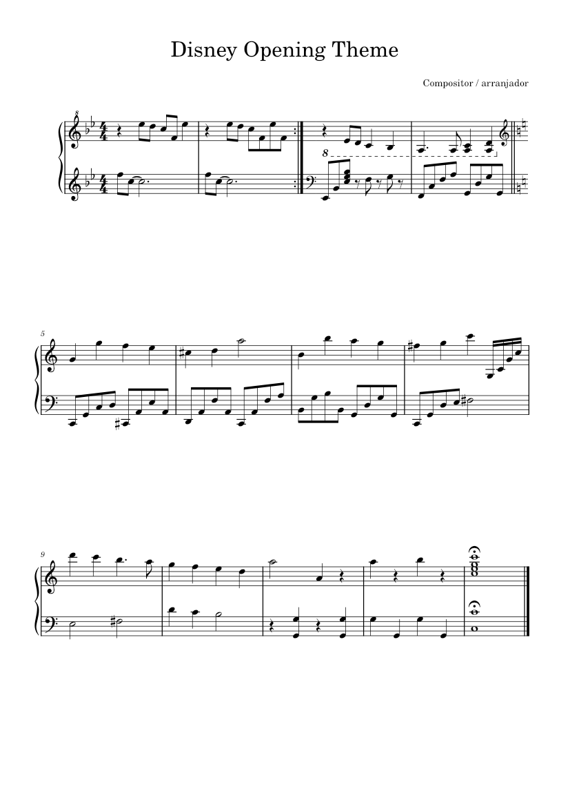 disney opening theme Sheet Music for Piano (Solo) easy | MuseScore.com