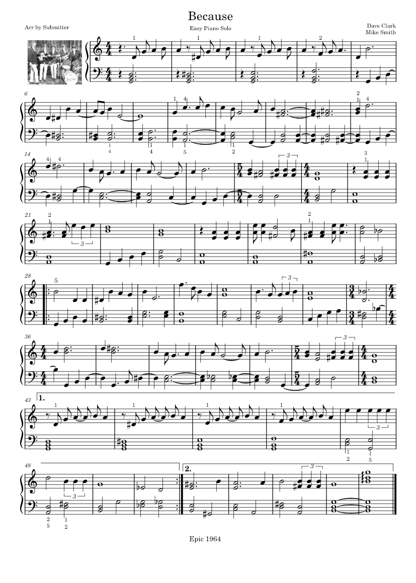 Because - The Dave Clark 5 Sheet music for Piano (Solo) Easy ...