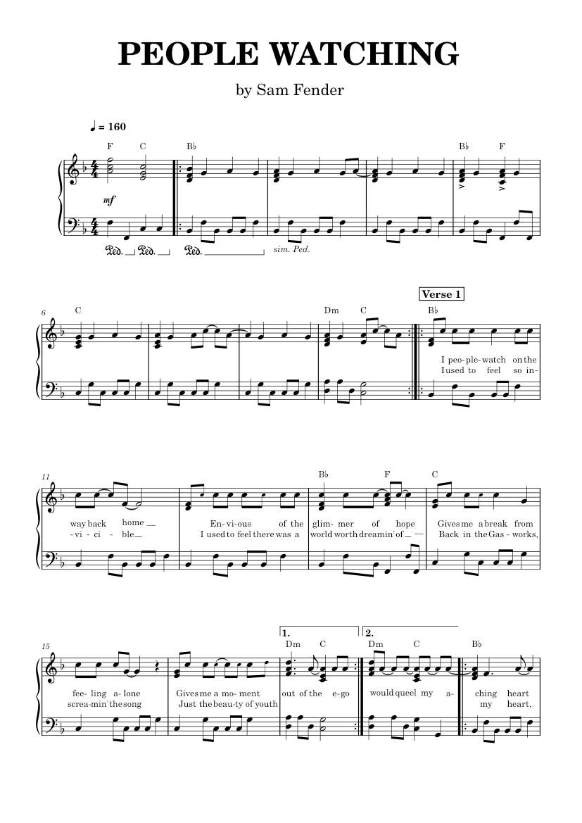 Play Official version of People Watching Sheet Music by Sam Fender for ...