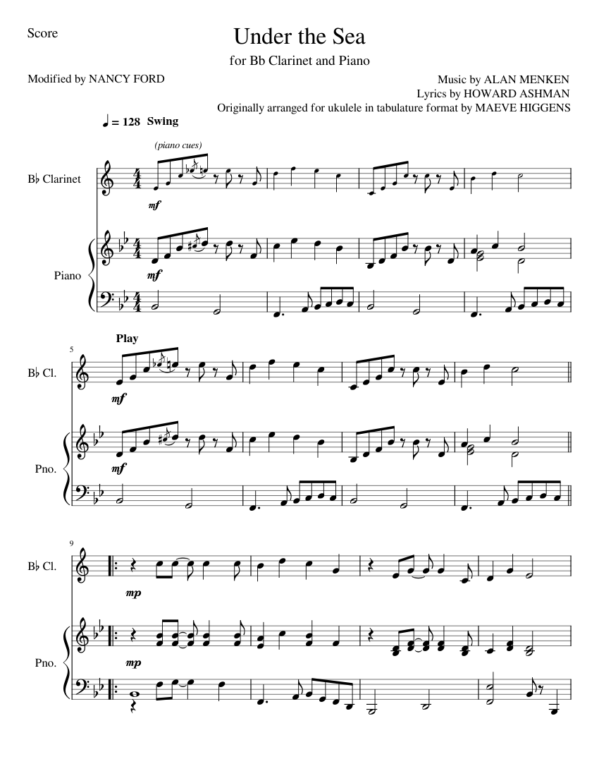 Under the Sea (Bb Clarinet and Piano) Sheet music for Piano, Clarinet ...