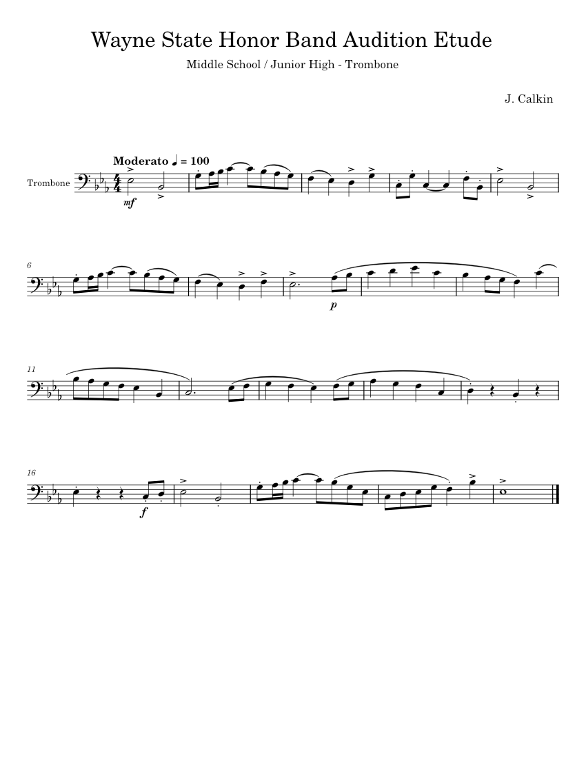 Wayne State Honor Band Audition Etude - J. Calkin Sheet Music for ...