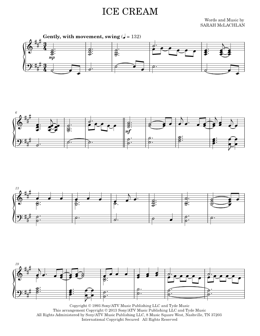ice cream Sheet music for Piano: Music Notes