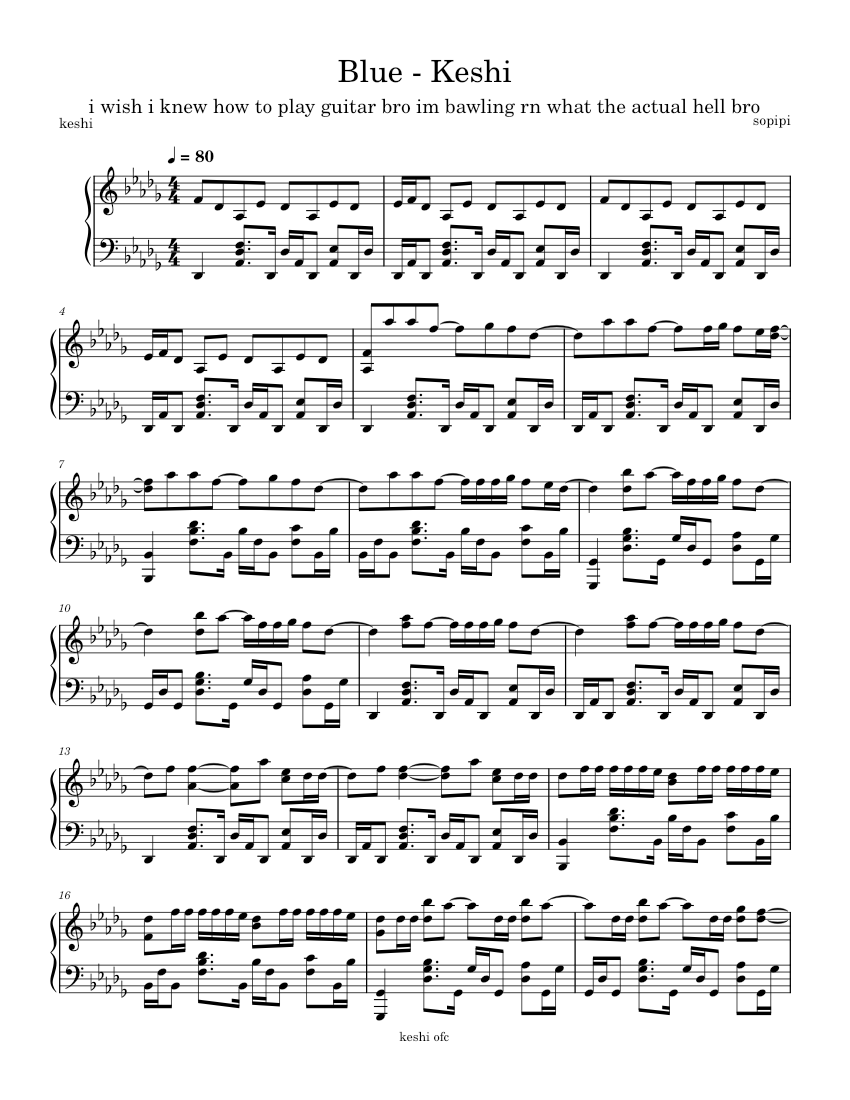 Blue - Keshi Sheet Music for Piano (Solo) | MuseScore.com