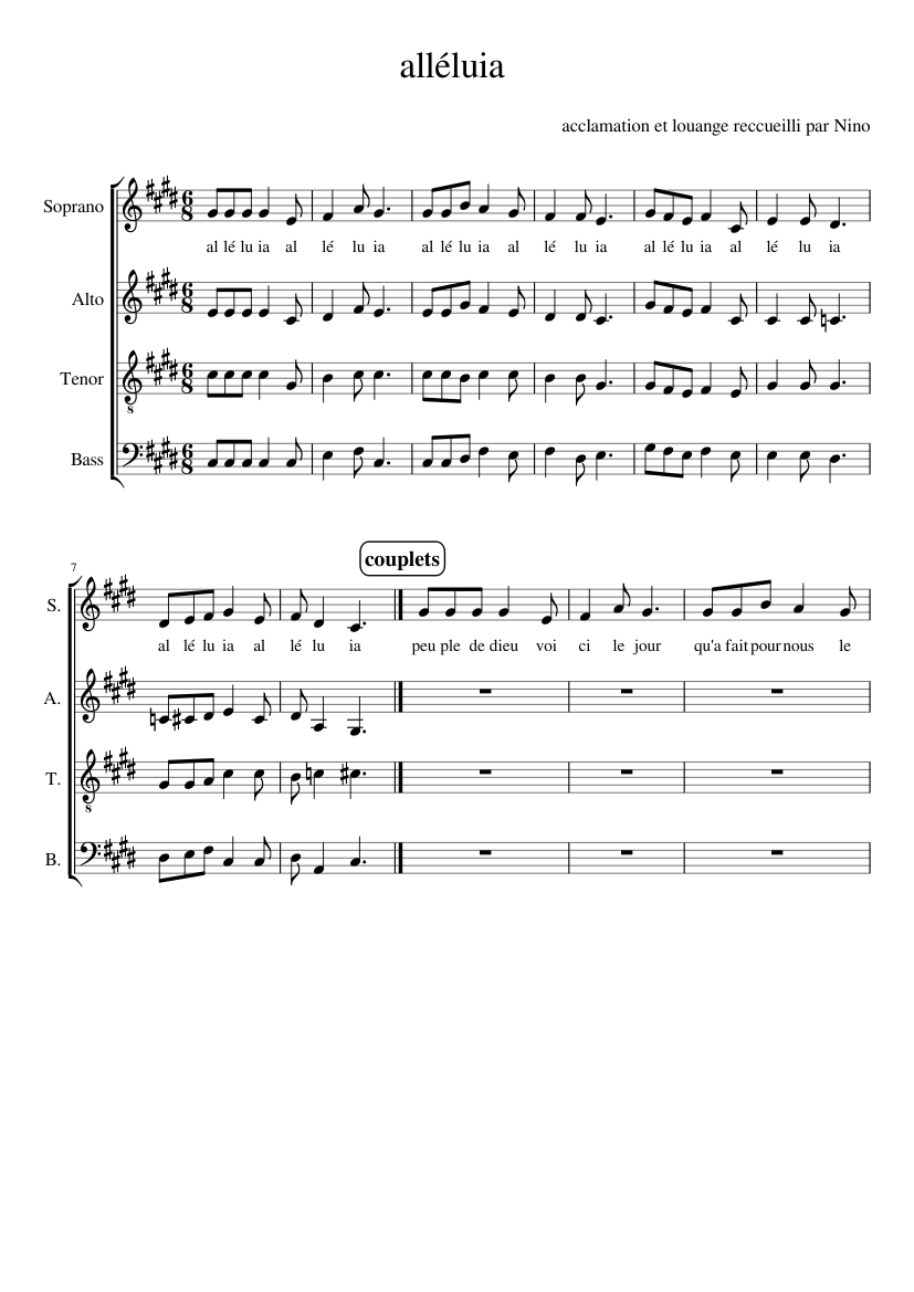 alléluia Sheet music for Soprano, Alto, Tenor, Bass voice (Choral ...